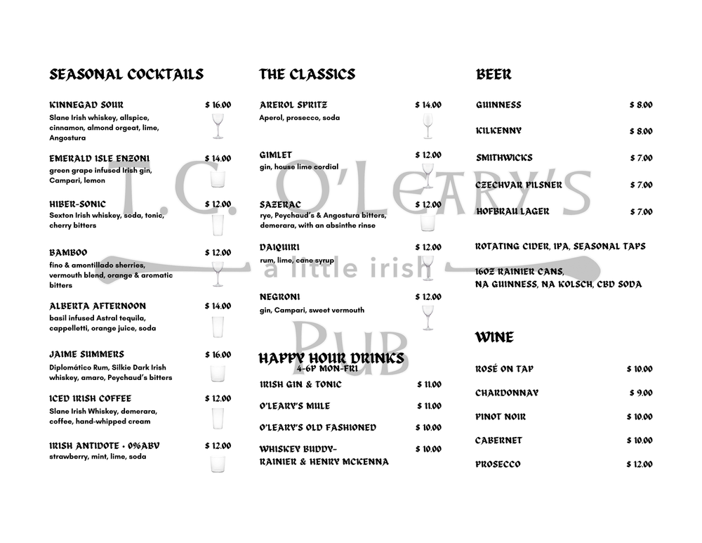 FOOD & DRINKS — T.C. O'Leary's