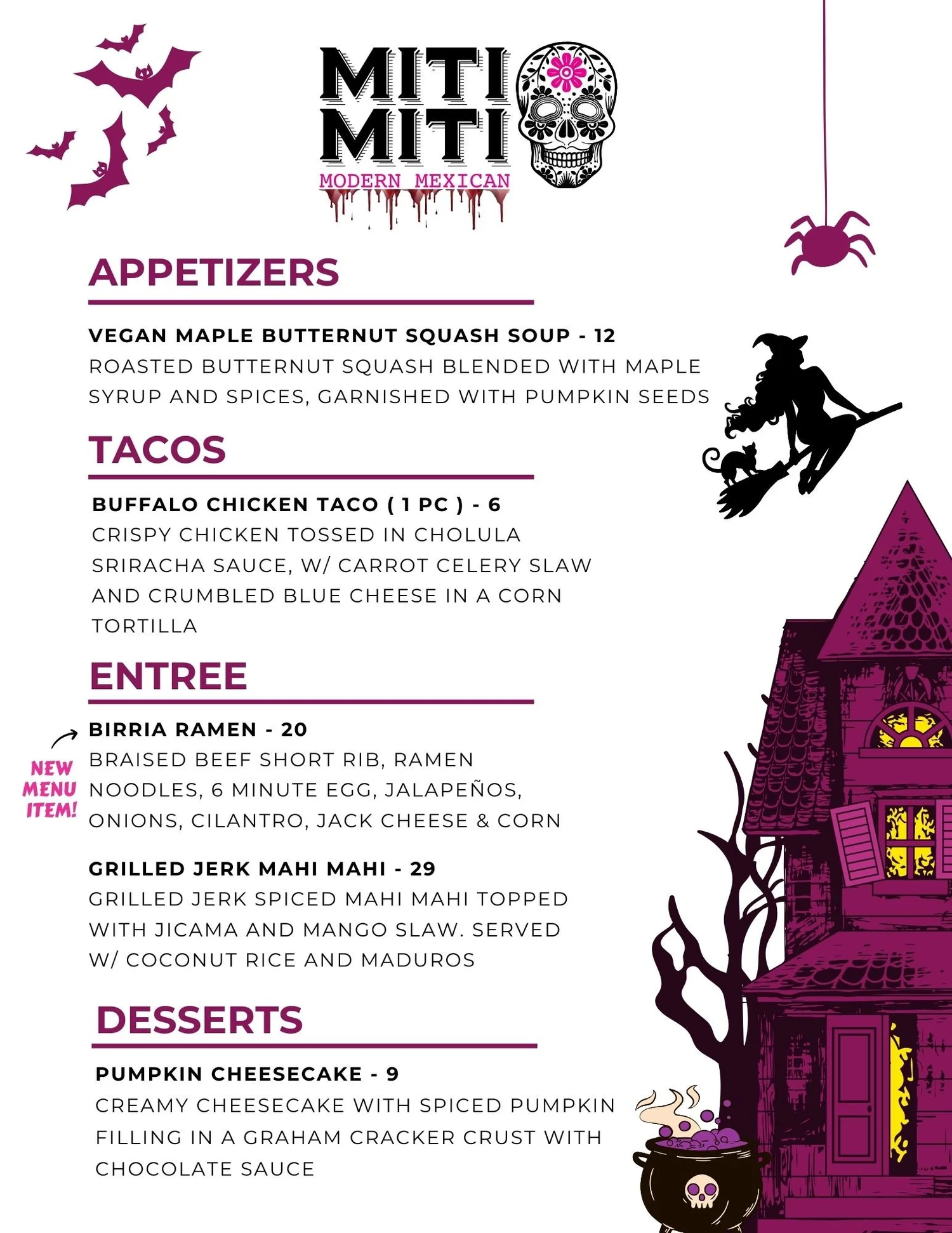 Specials Menu — Miti Miti Modern Mexican