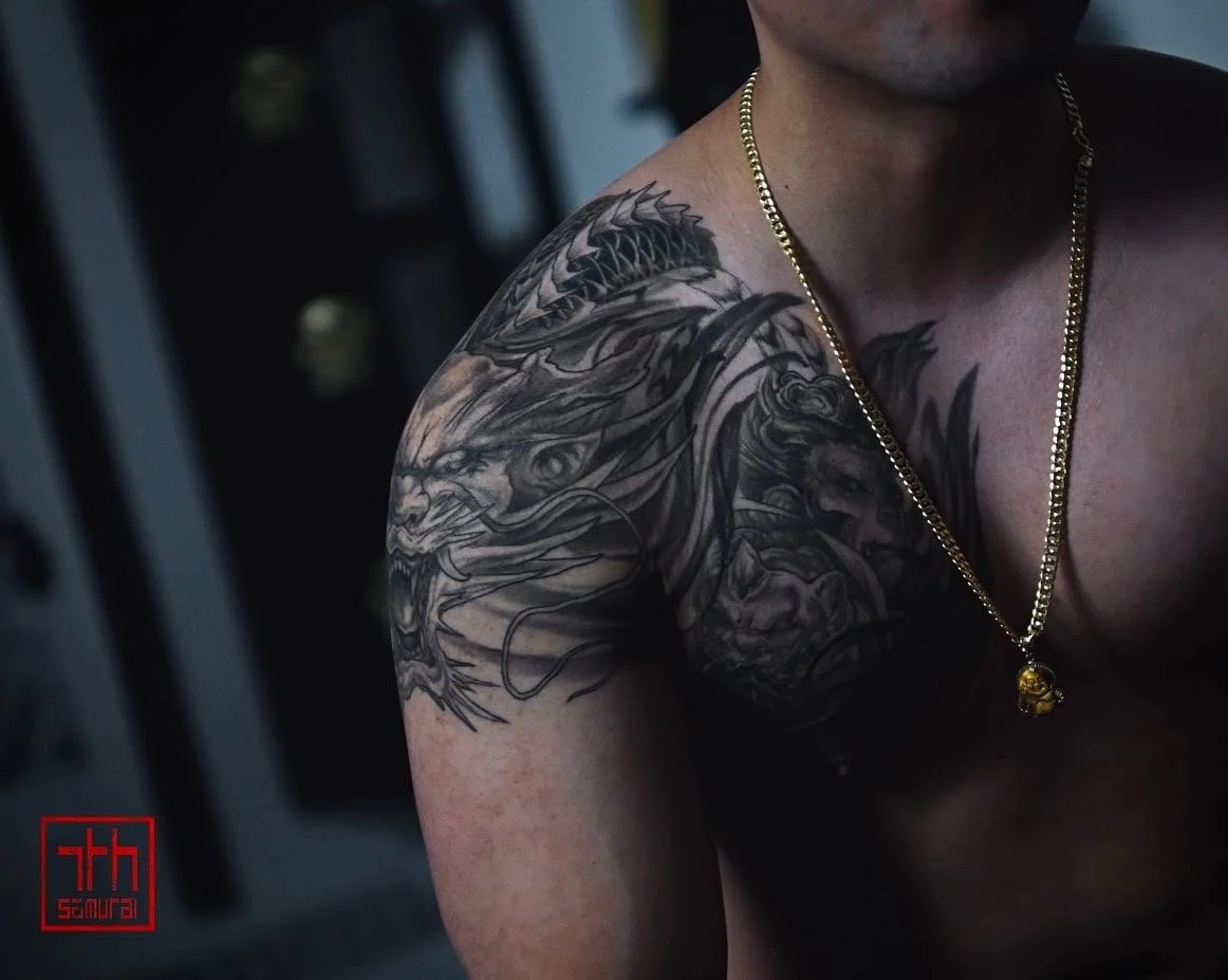 vu monkey king sun wukong phoenix dragon chest tattoo neo japanese ...