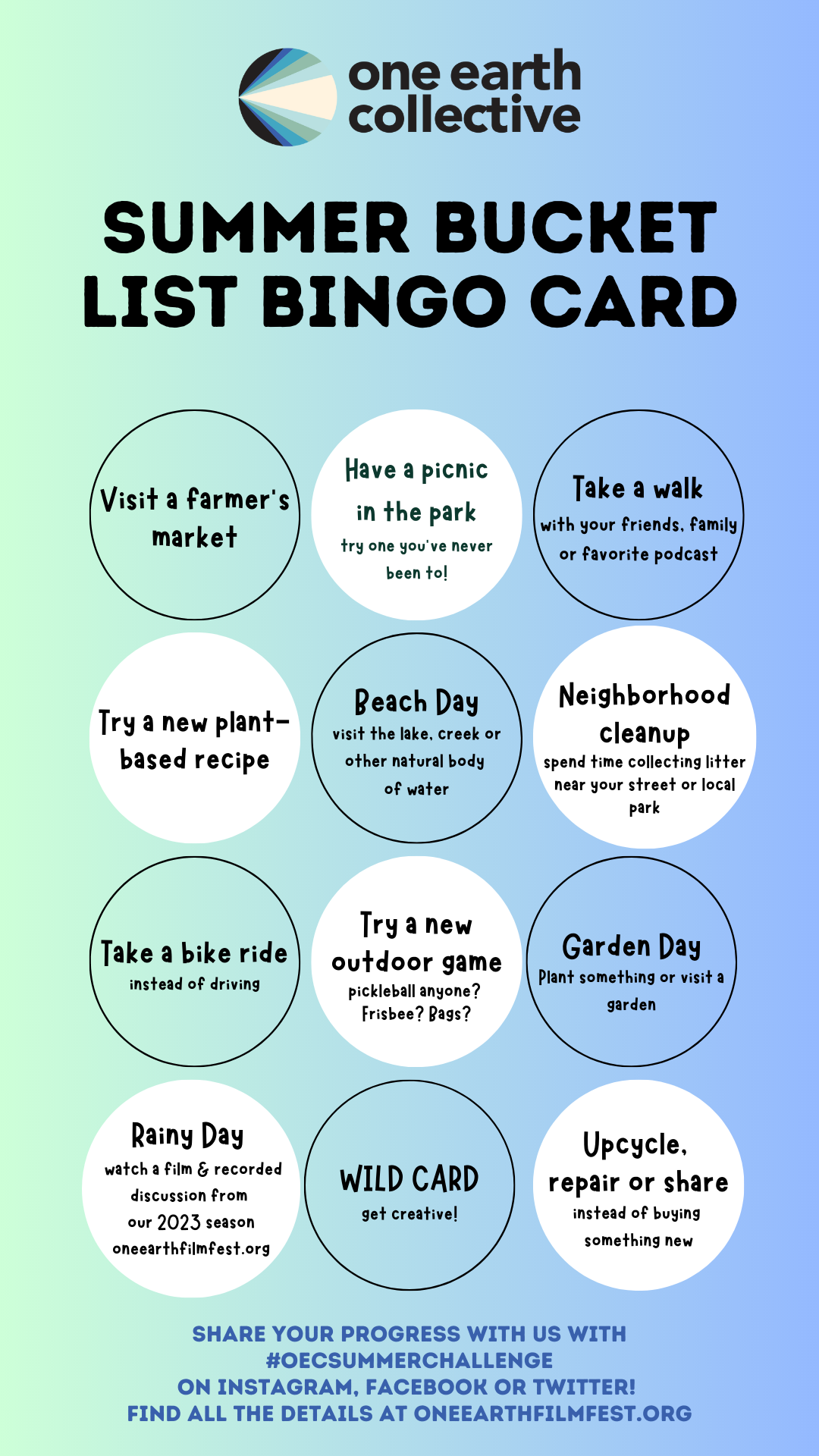 Summer Bucket List Bingo — One Earth Film Festival