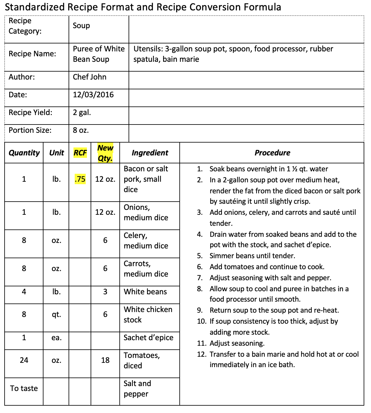 Recipe Conversion — The Culinary Pro