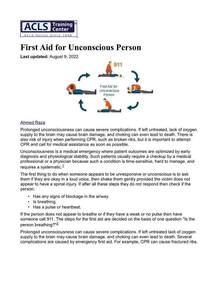 First Aid for Unconscious Person - from ACLS Training Center — NWSCC