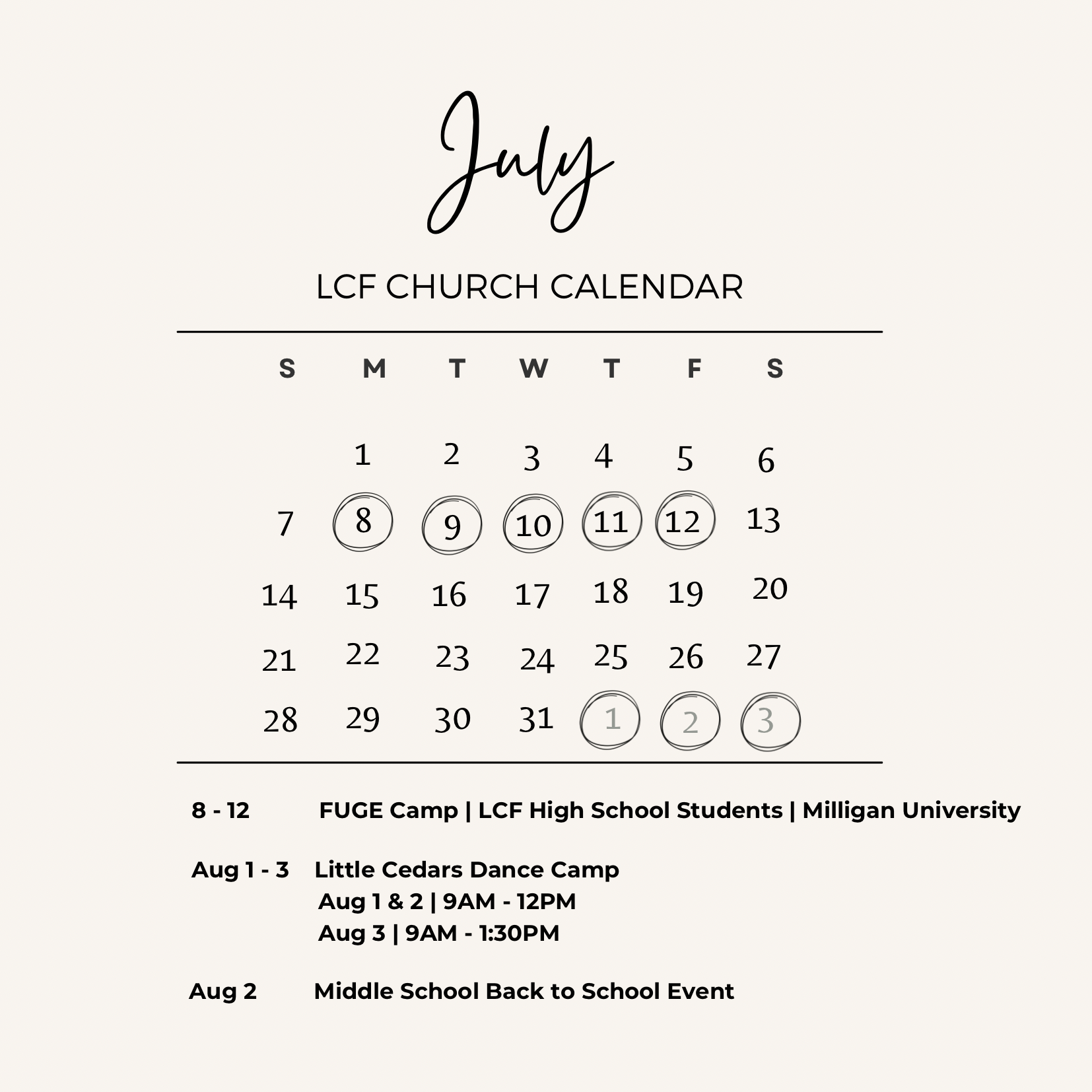 Church Calendar — LCF Church