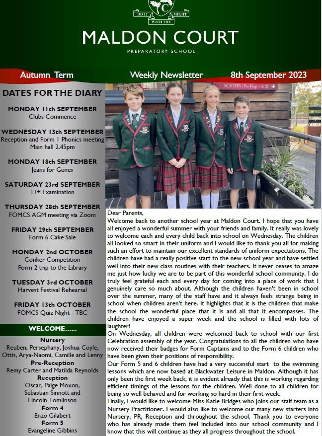 School Newsletter — Maldon Court Preparatory School