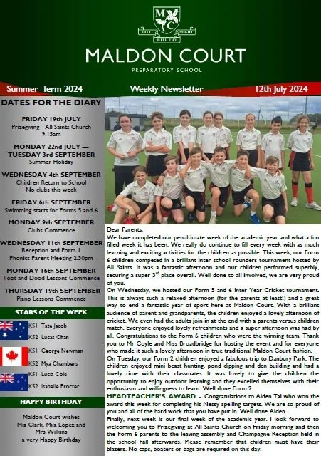 School Newsletter — Maldon Court Preparatory School
