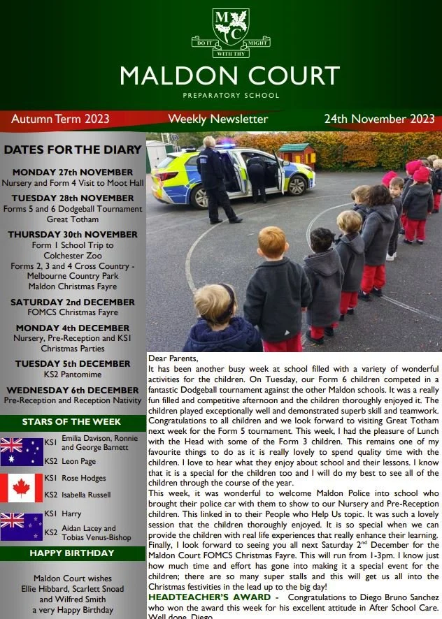 School Newsletter — Maldon Court Preparatory School