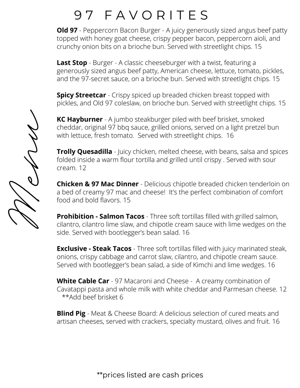 Cuisine & Cocktail Menu — Old 97