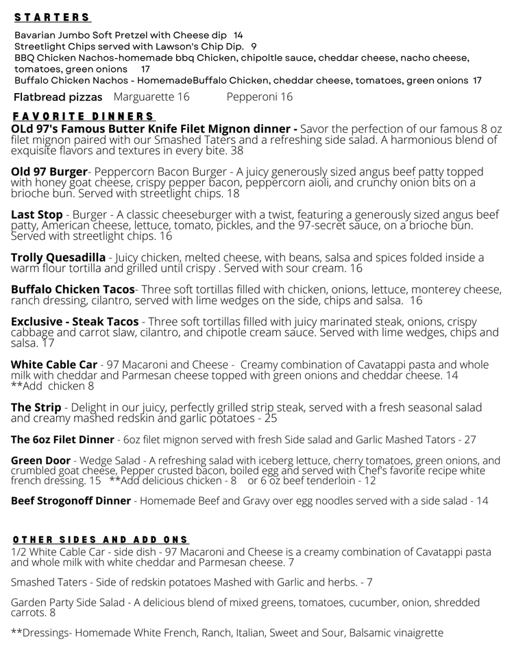 Cuisine & Cocktail Menu — Old 97