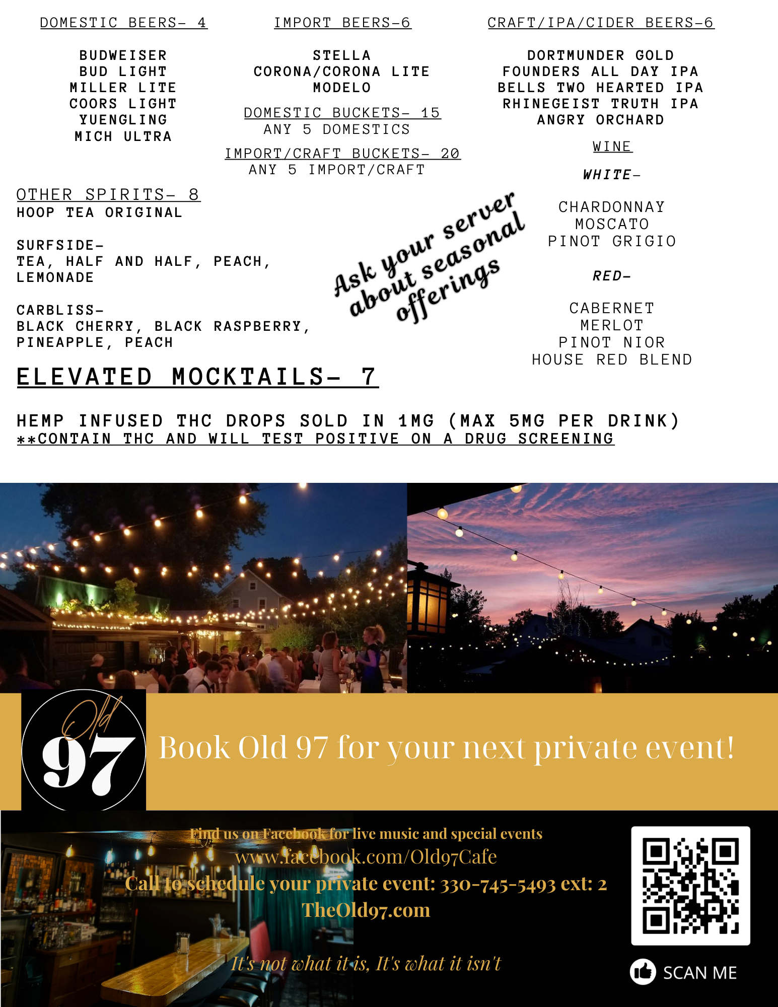 Cuisine & Cocktail Menu — Old 97