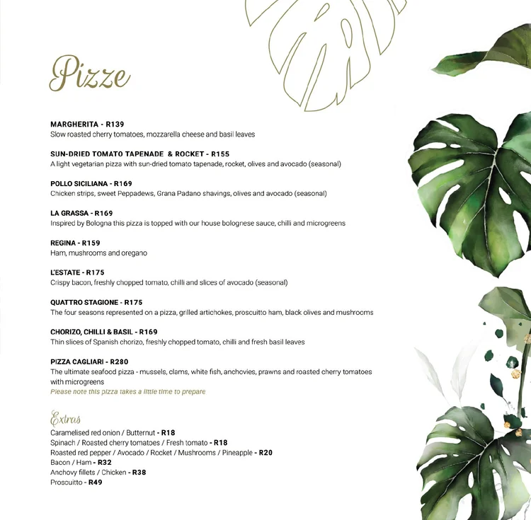 Menu — Pronto Italian Restaurant