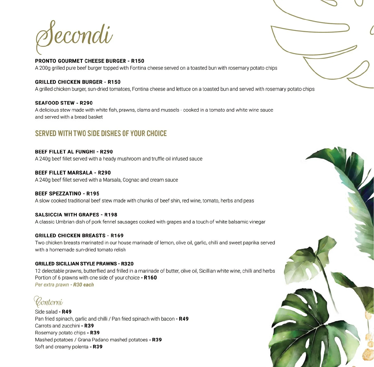 Menu — Pronto Italian Restaurant