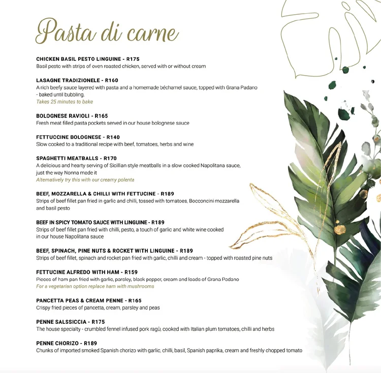 Menu — Pronto Italian Restaurant