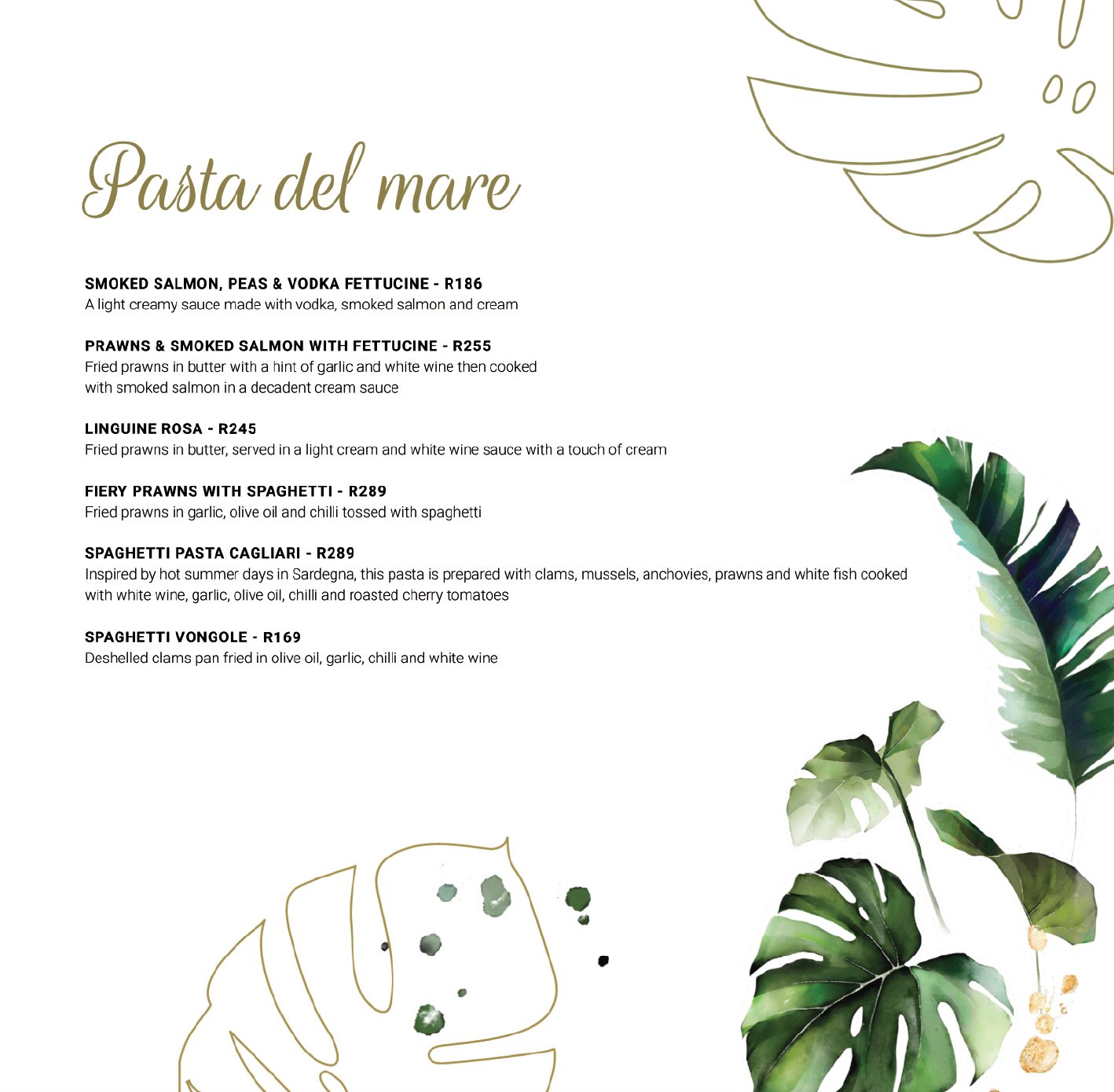 Menu — Pronto Italian Restaurant