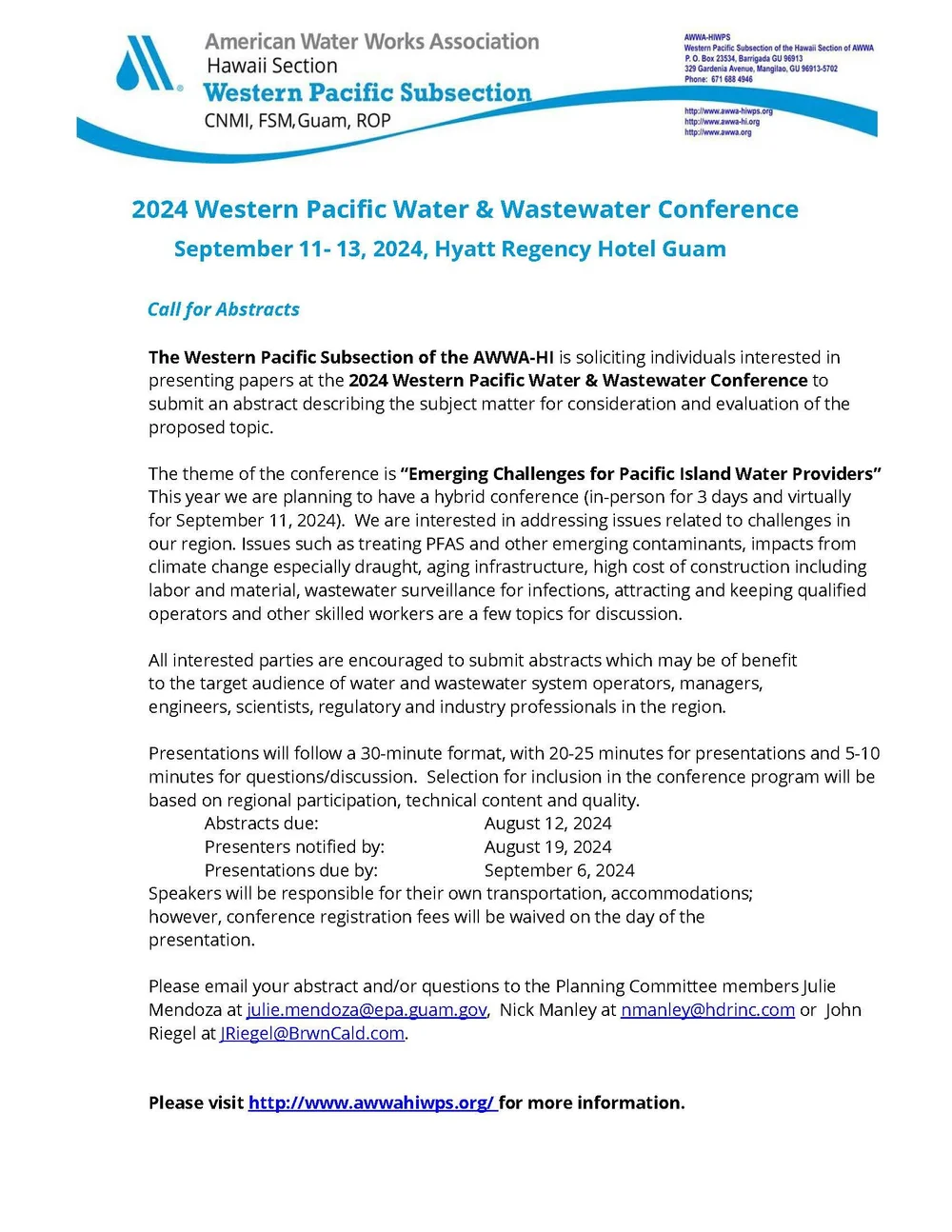 Upcoming Events — AWWA Hawaii Section