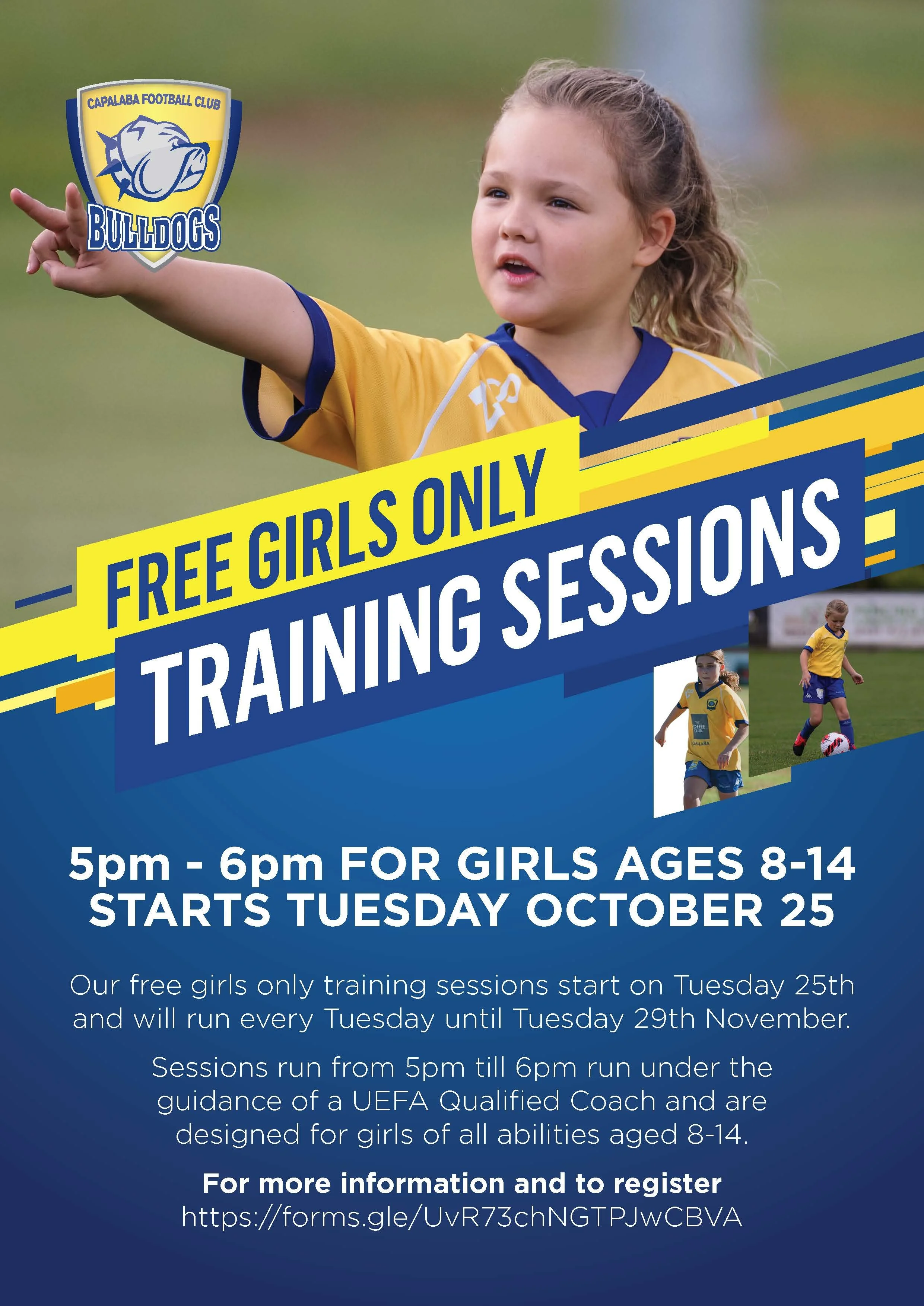 FREE Training Sessions for Girls Only! — Capalaba Football Club | Bulldogs
