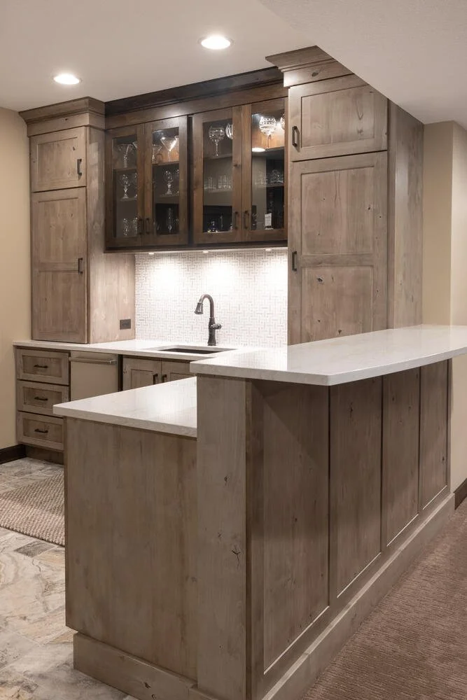 Cozy Lakeville Lower level Bar + Bathroom Remodel — Shaeffer Design Build