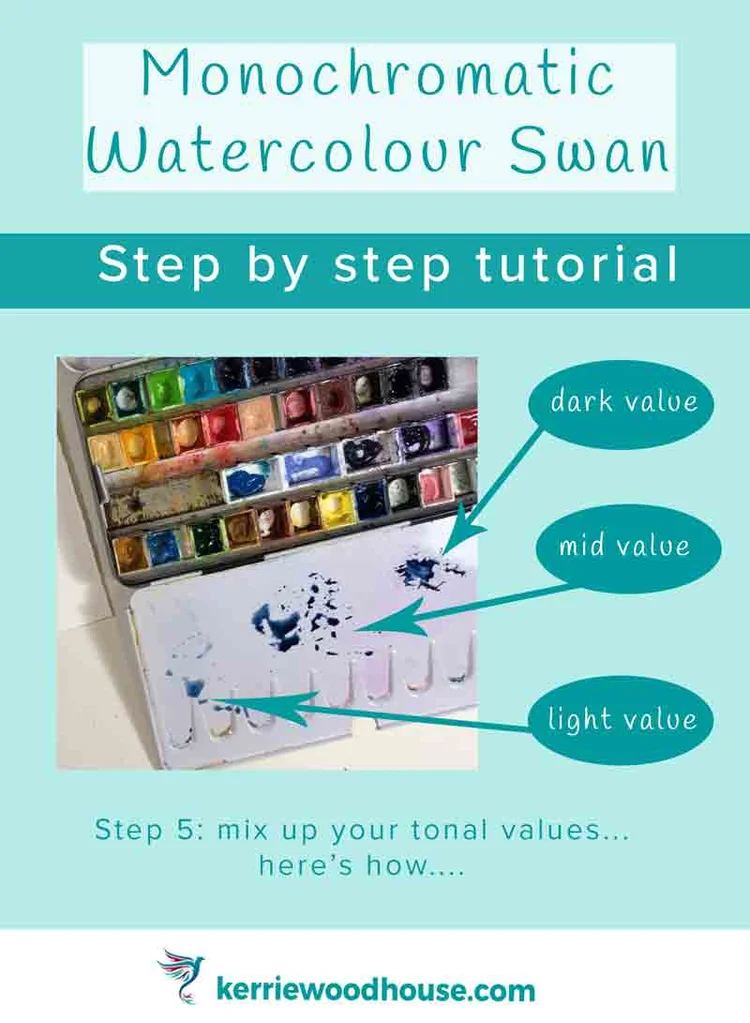 How to use tonal values in painting a watercolor swan - step by step ...