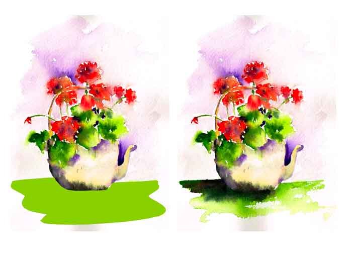 Painting the important shadows in watercolour (so much fun to paint ...