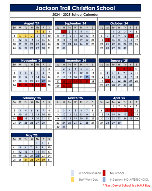 Calendar — Jackson Trail Christian School