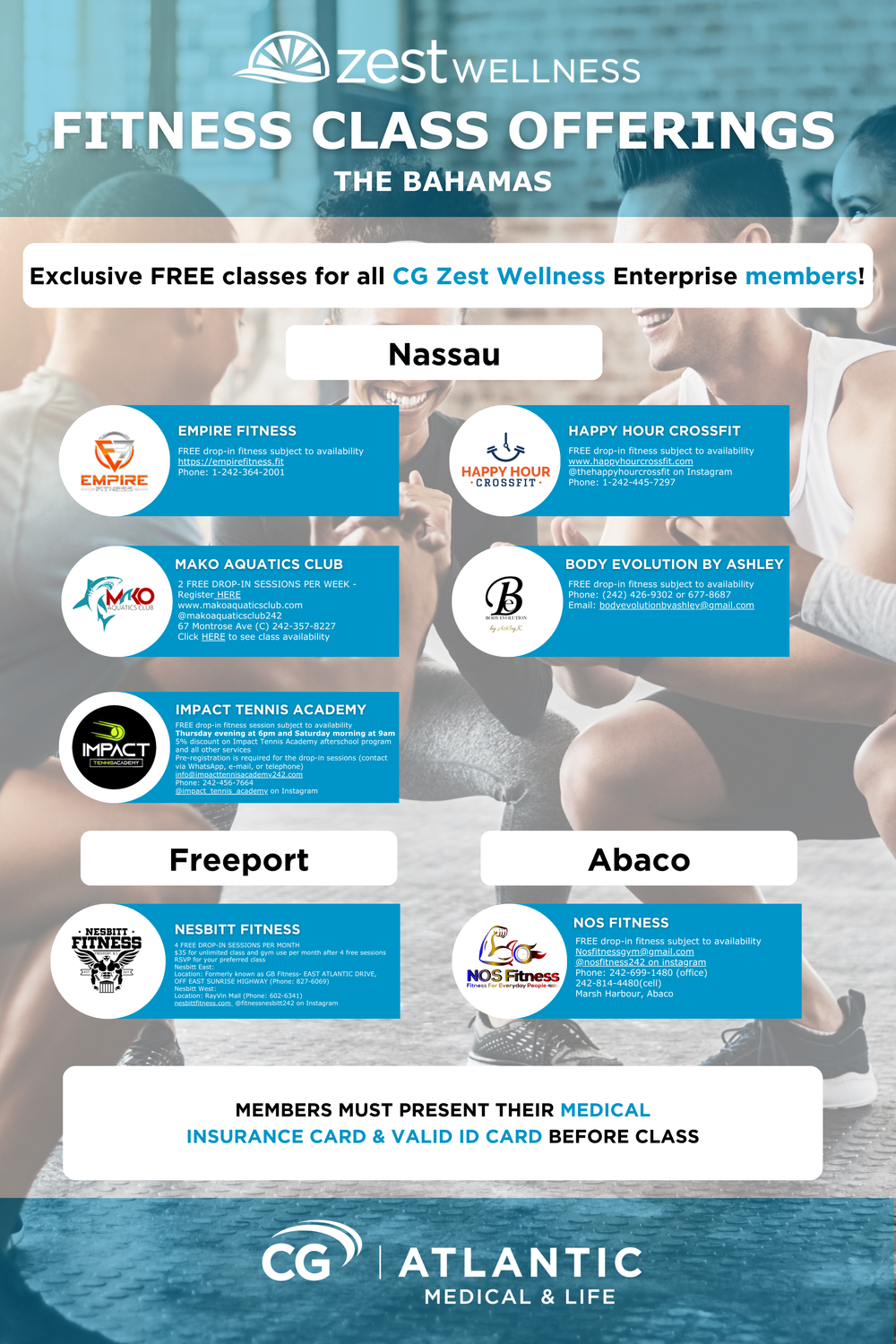 Bahamas Fitness Class Menu — CG Zest Wellness