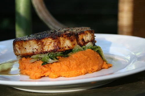 PFB: Ancho-seared Swordfish with Ginger-Sweet Potato Mash, seared ...