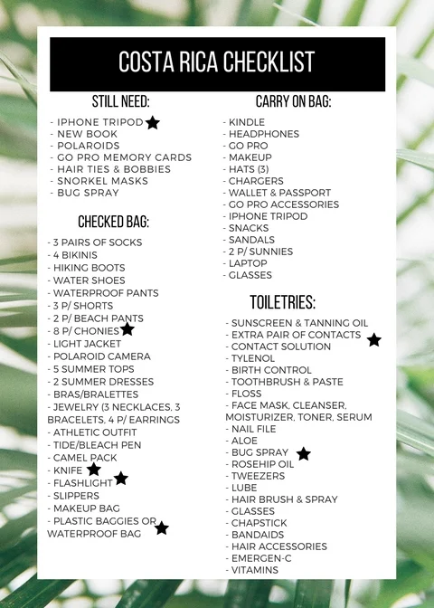 your printable costa rica packing list indiana jo - what to pack for ...