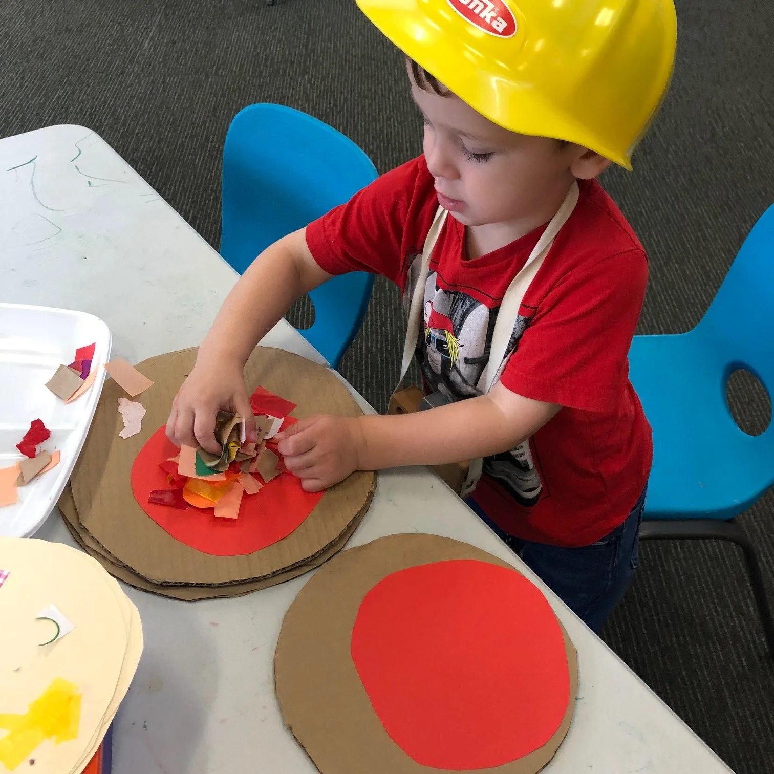 Paper pizzas with the lot — little bluebirds