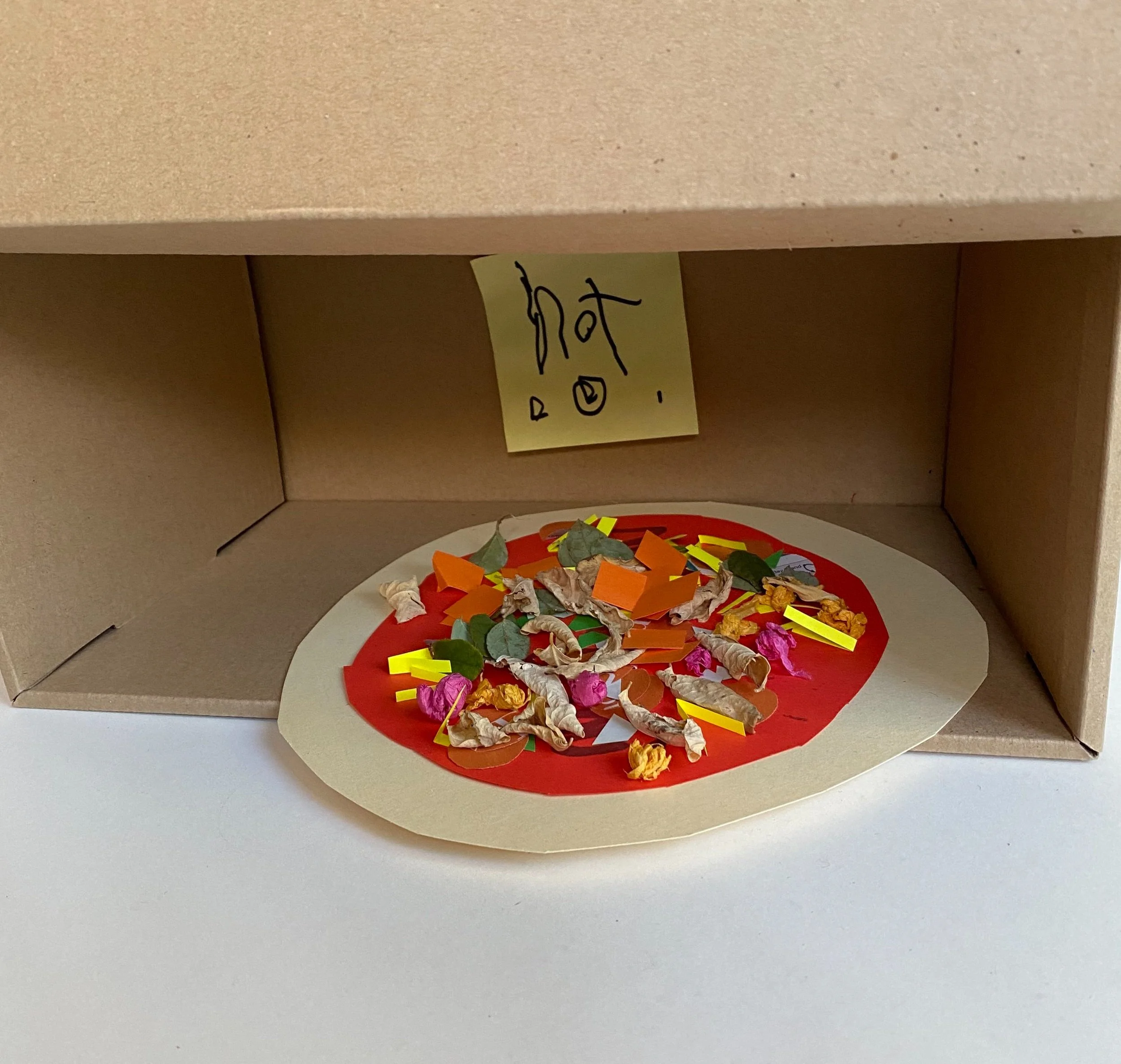 Paper pizzas with the lot — little bluebirds