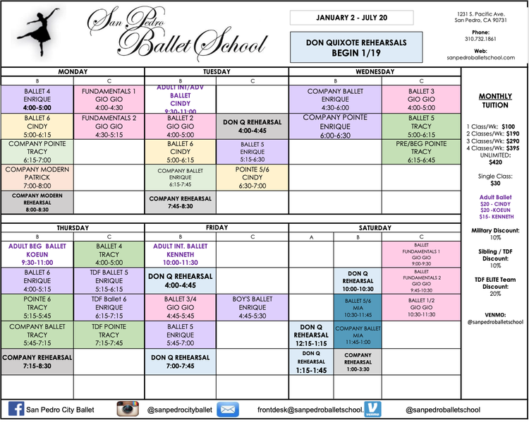 Class Schedule — San Pedro Ballet School