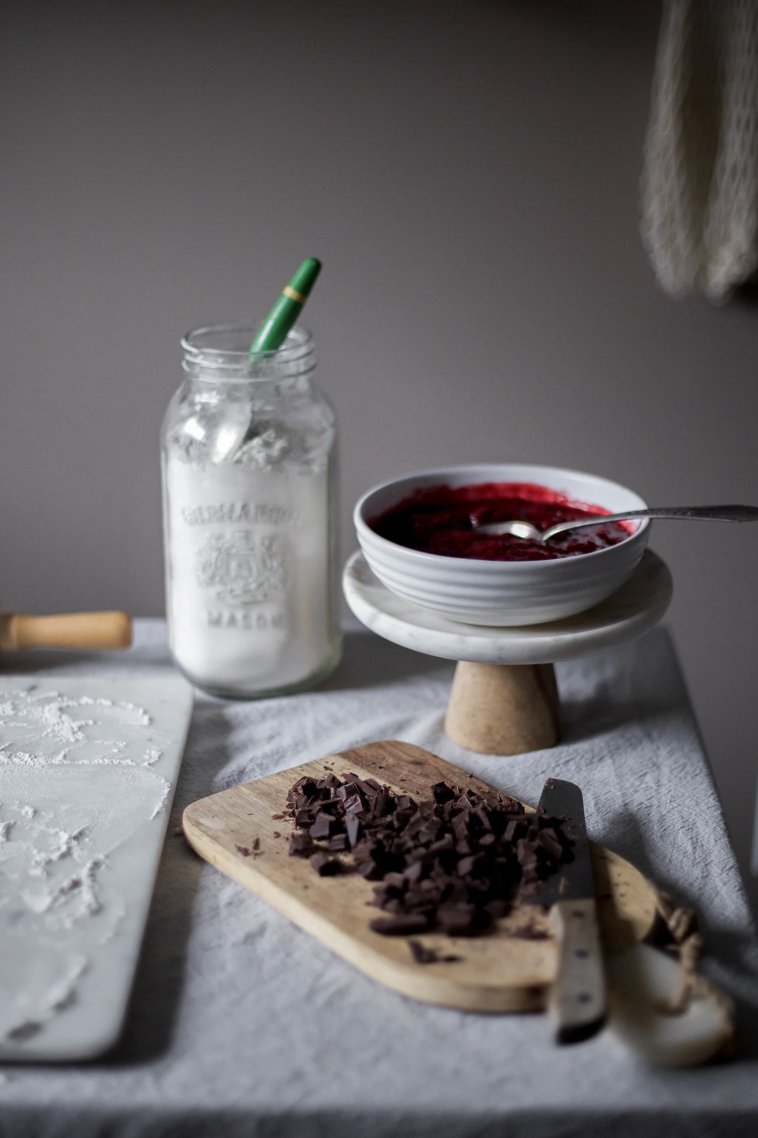 chocolate raspberry babka wreath + maple cream cheese glaze — L | E