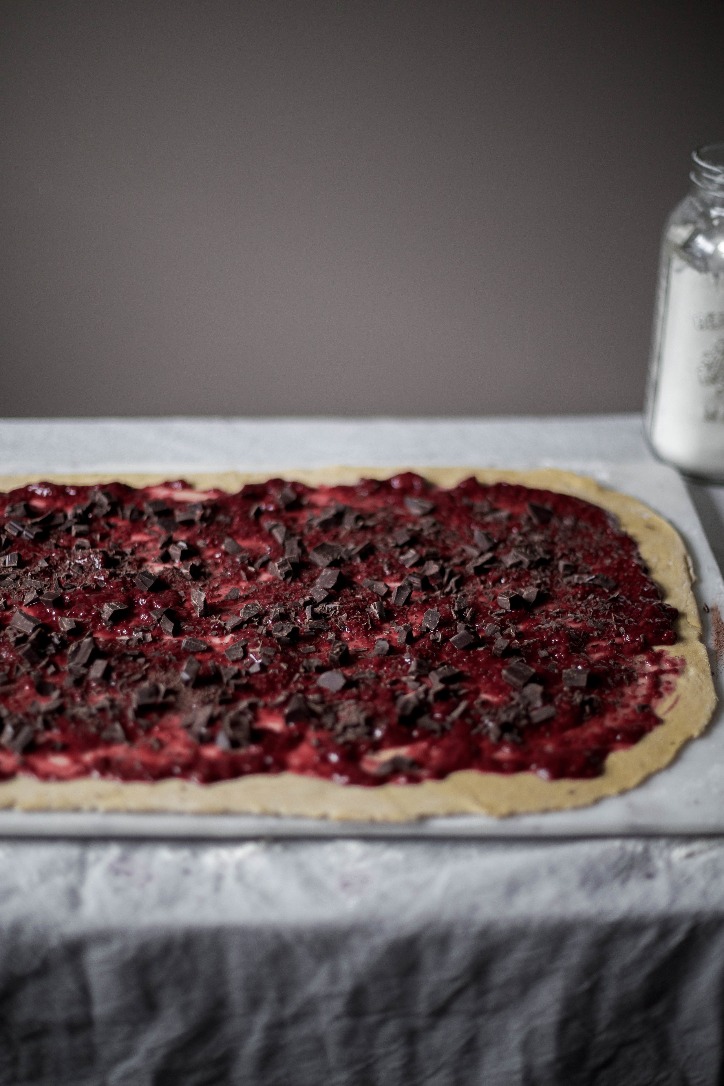 chocolate raspberry babka wreath + maple cream cheese glaze — L | E