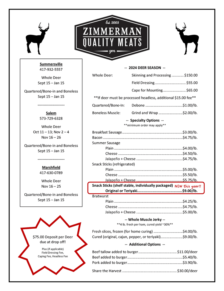 Deer Season — Zimmerman Meats