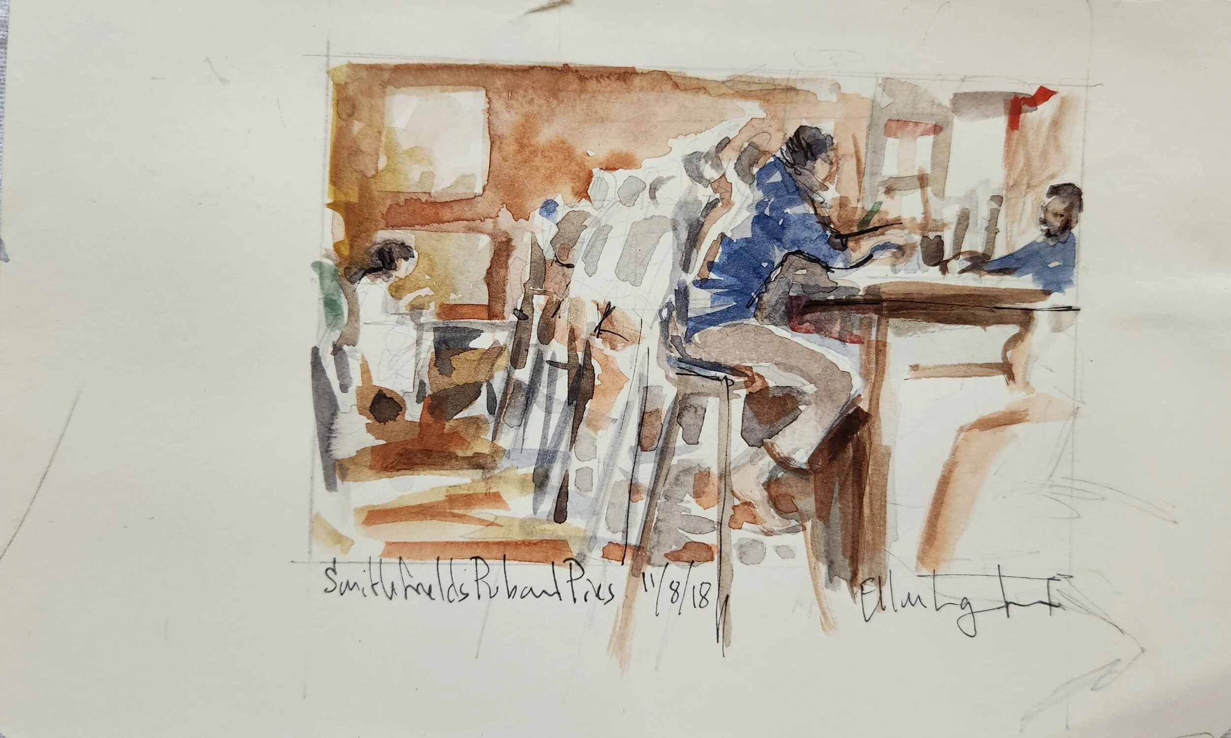 Drawing Person Sitting On Counter
