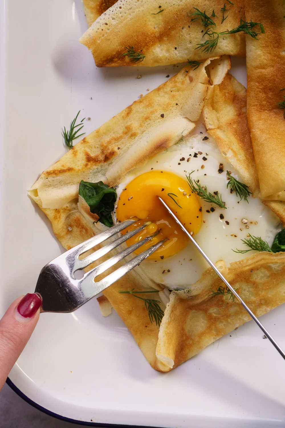 Savory Crepes with Cheese, Spinach, and a Fried Egg — Amanda Frederickson