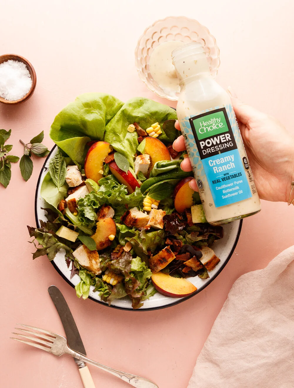Grilled Chicken Salad with Peaches, Bacon, and Creamy Ranch Dressing ...