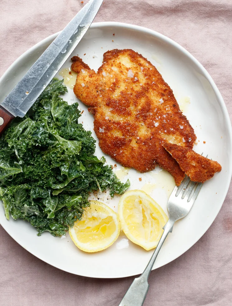 Crispy Parmesan Crusted Chicken Cutlet with a Kale Caesar Salad ...