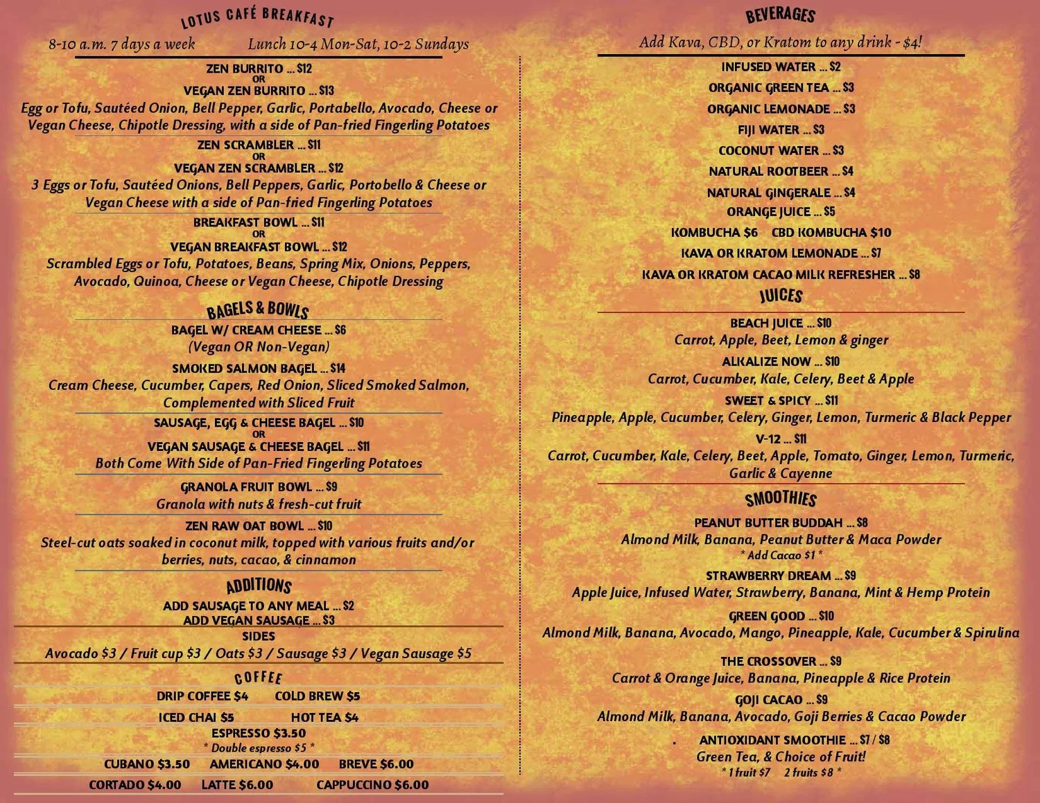 Menu - Lotus Cafe & Juice Bar. Lotus at Twilight.