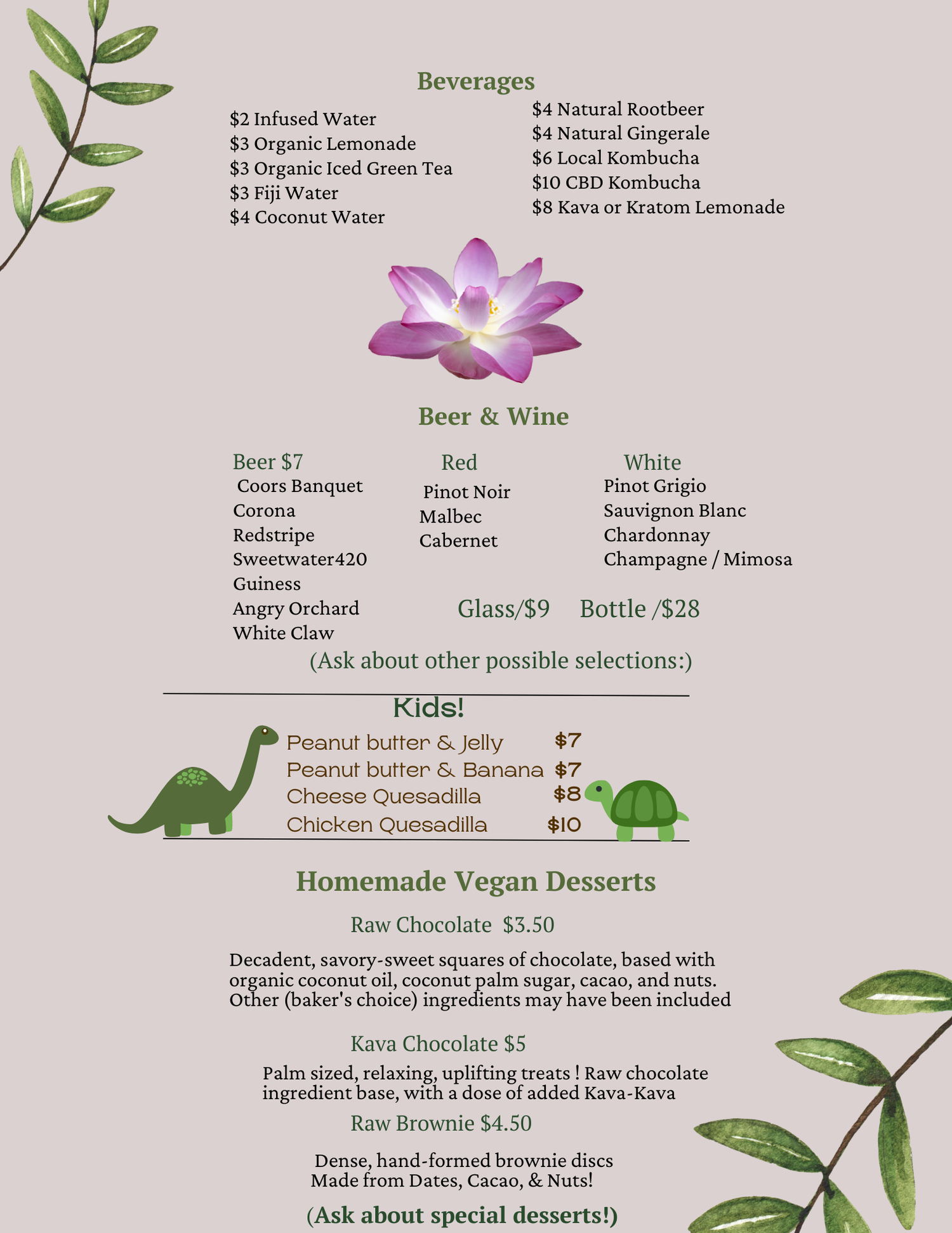 Menu - Lotus Cafe & Juice Bar. Lotus at Twilight.