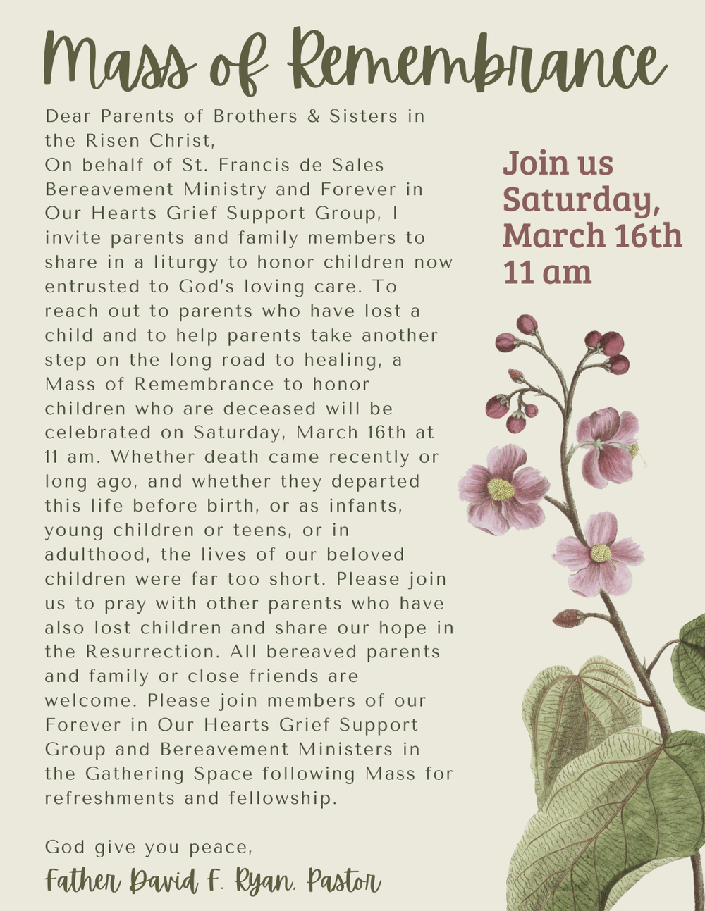 Mass of Remembrance — St. Francis de Sales Catholic Parish