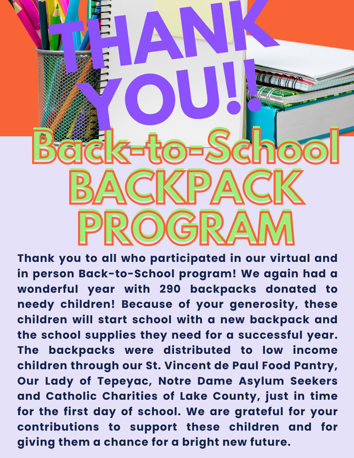 Thank You from the Back-to-School Backpack Program — St. Francis de ...
