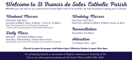 New Mass Times! — St. Francis de Sales Catholic Parish