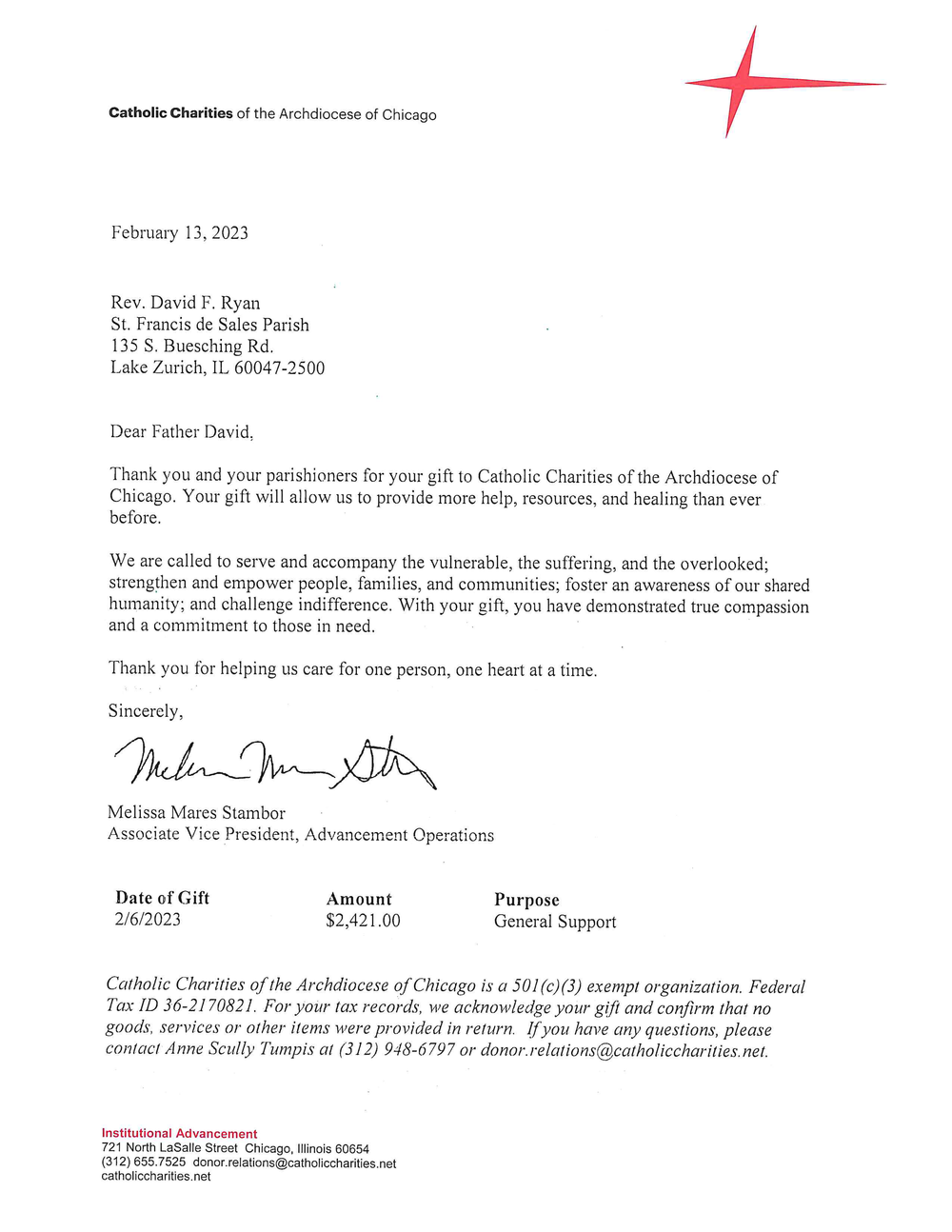 Catholic Charities Parish Donation — St. Francis de Sales Catholic Parish