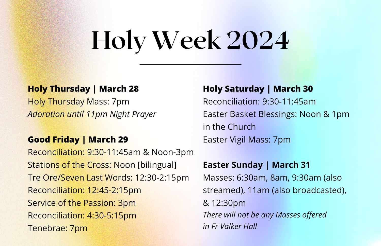 Holy Week Schedule — St. Francis de Sales Catholic Parish