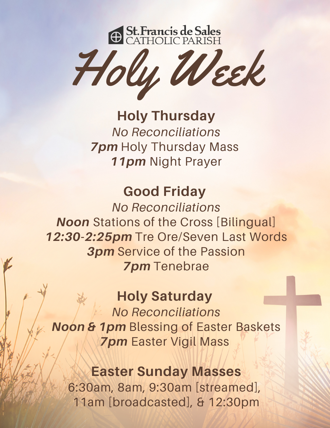 Holy Week Schedule 2026 — St. Francis de Sales Catholic Parish