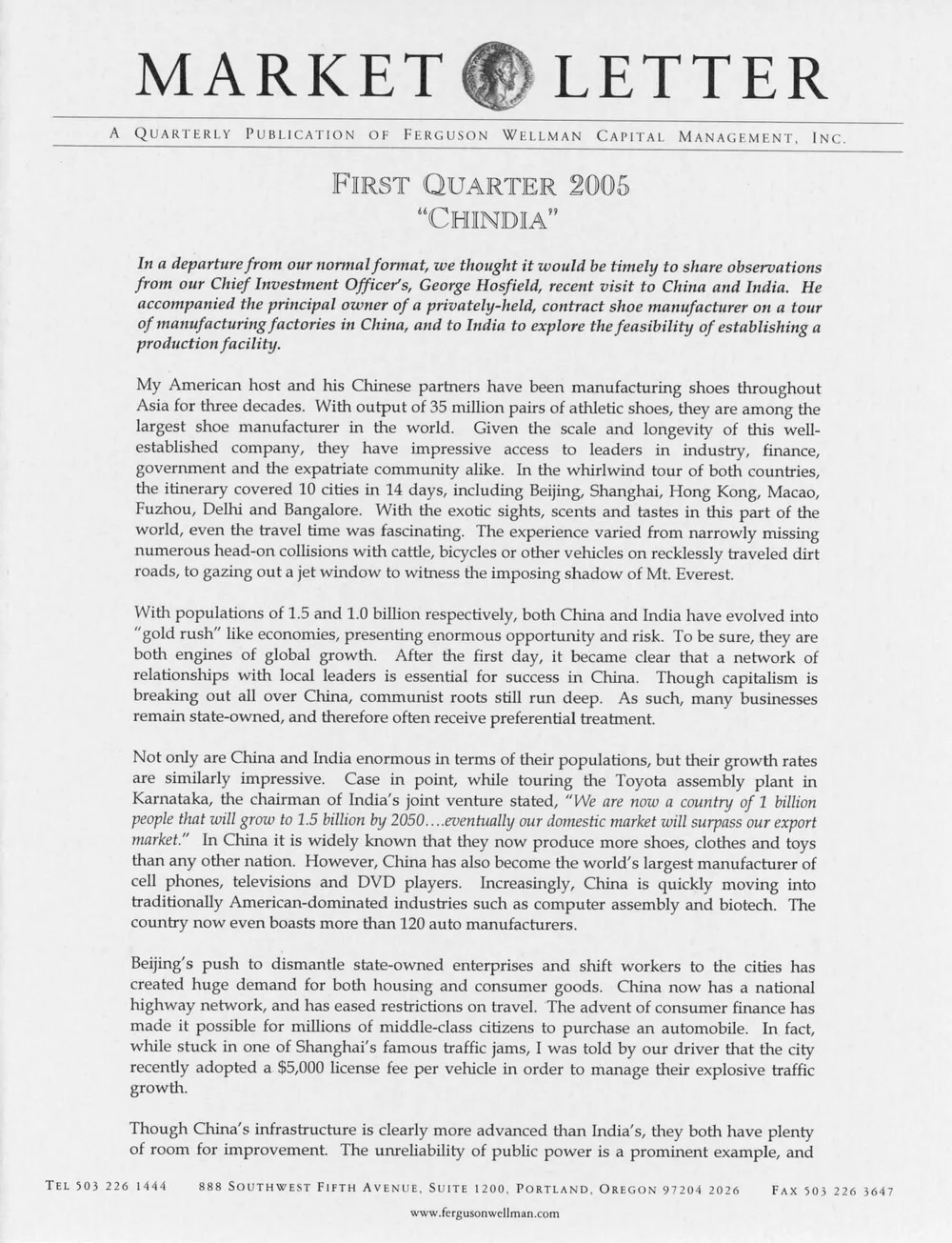 2005 Q1 Market Letter — Ferguson Wellman