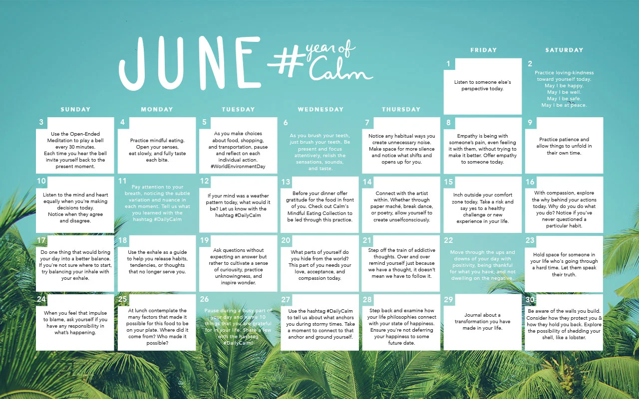 Nourish your relationships with June's Mindful Living Calendar — Calm Blog