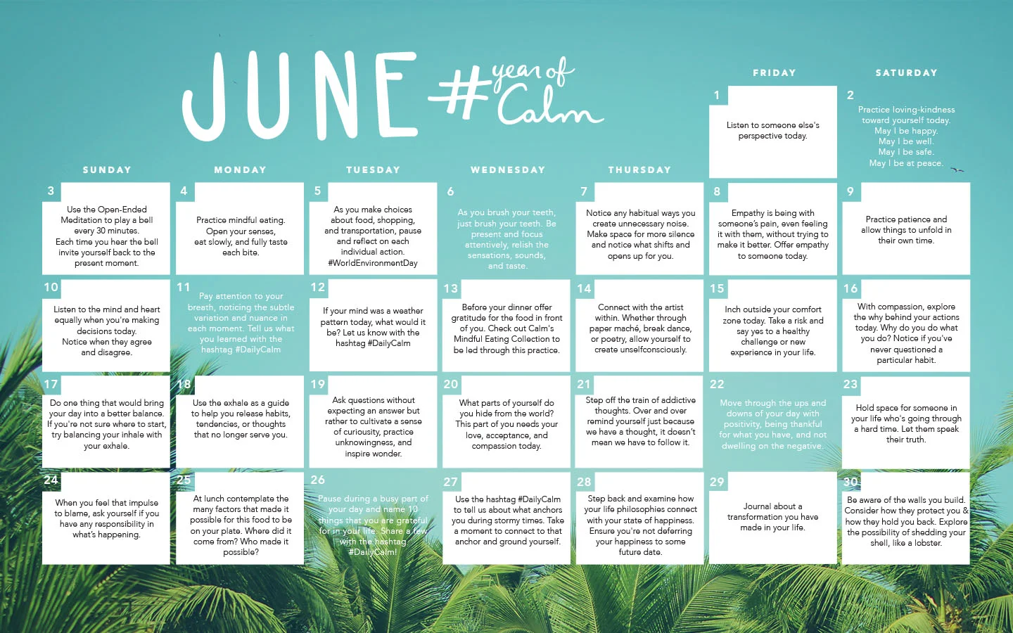 Nourish your relationships with June's Mindful Living Calendar — Calm Blog