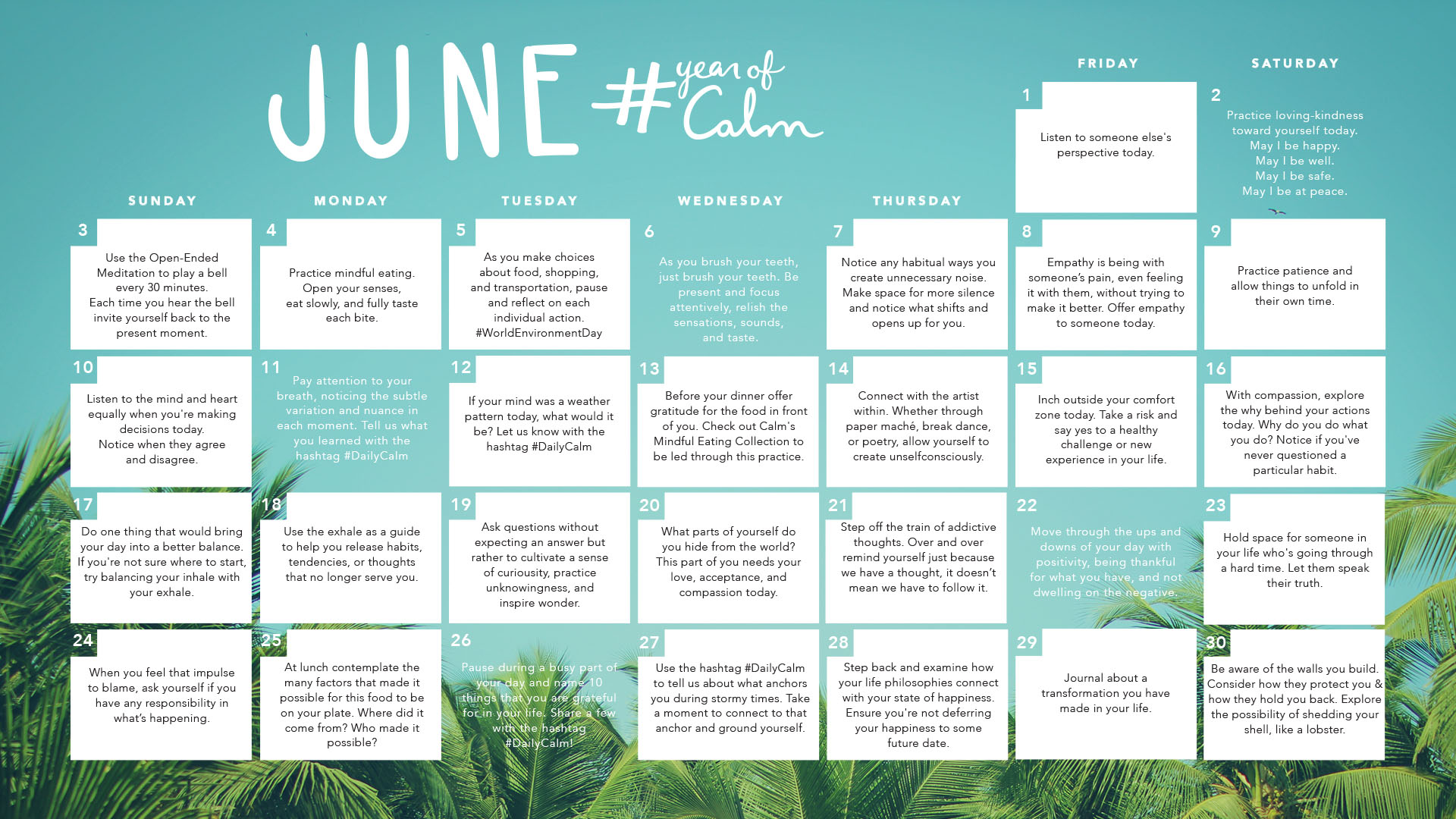 Nourish your relationships with June's Mindful Living Calendar — Calm Blog