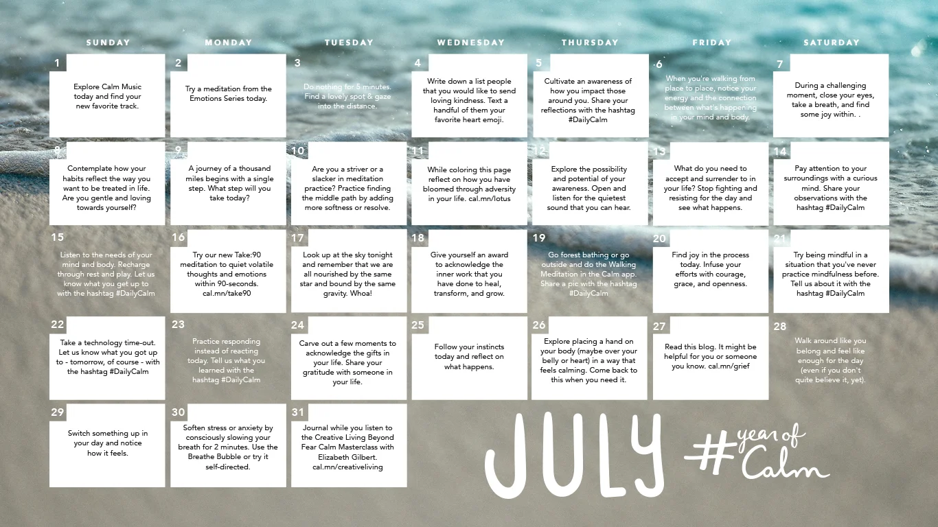 Courageously meet your life with July's Mindful Living Calendar — Calm Blog