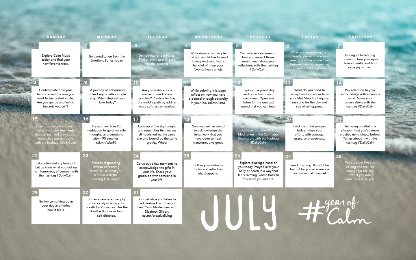 Courageously meet your life with July's Mindful Living Calendar — Calm Blog
